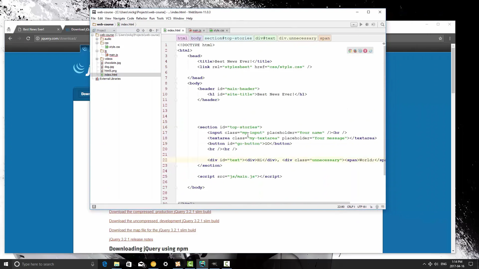 8-1 jQuery setup.mp4 on Vimeo