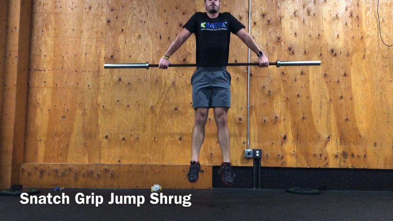 Snatch Grip Jump Shrug on Vimeo