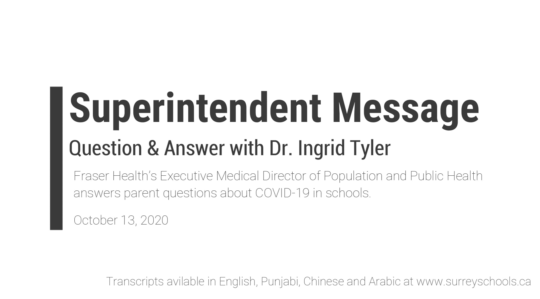 October 13 2020 Update: Surrey Schools Q&A With Fraser Health's Dr ...