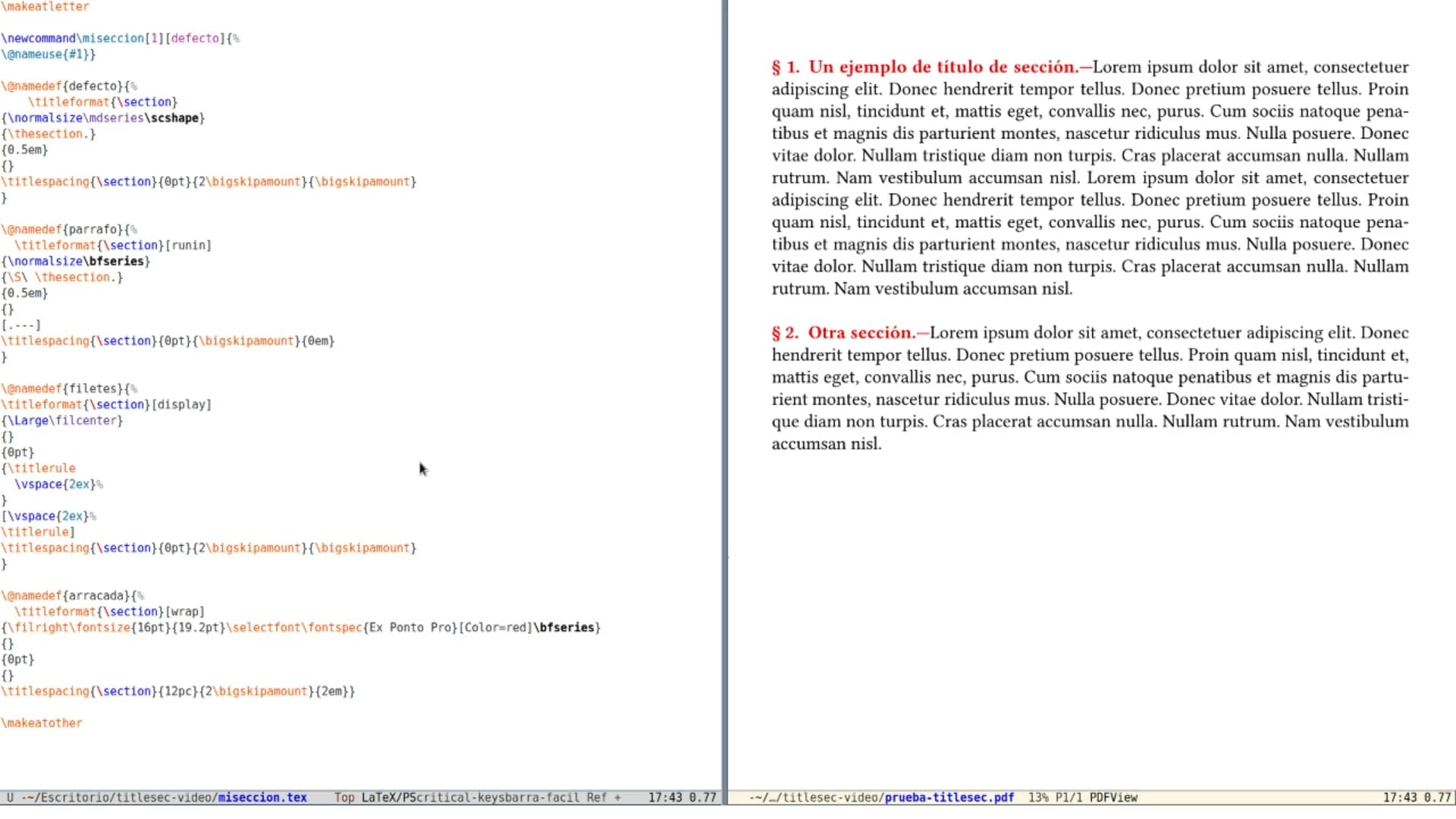 Definiendo y modificando estilos de sección y títulos en LaTeX on Vimeo