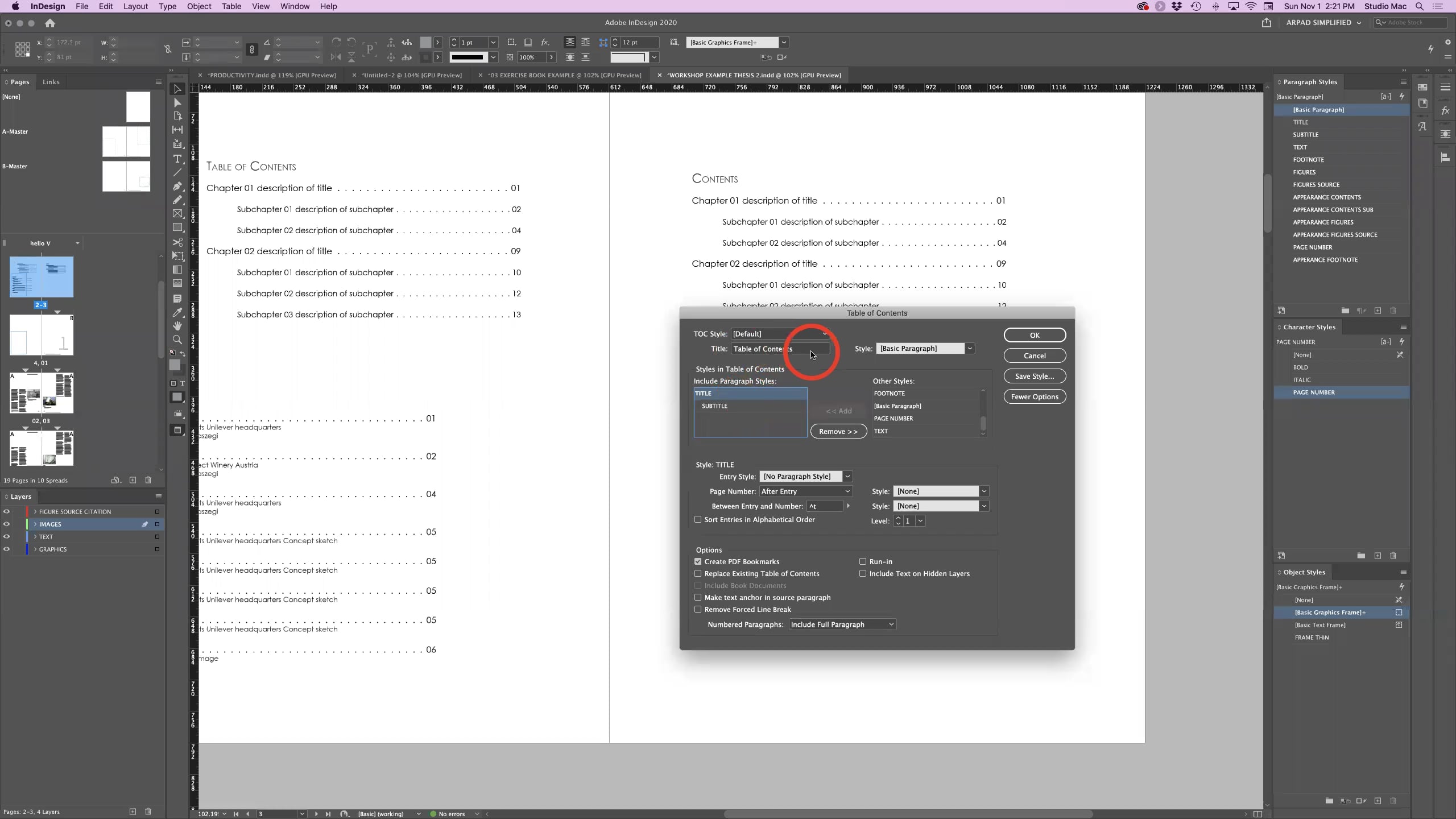 ADOBE INDESIGN TABLE OF CONTENTS