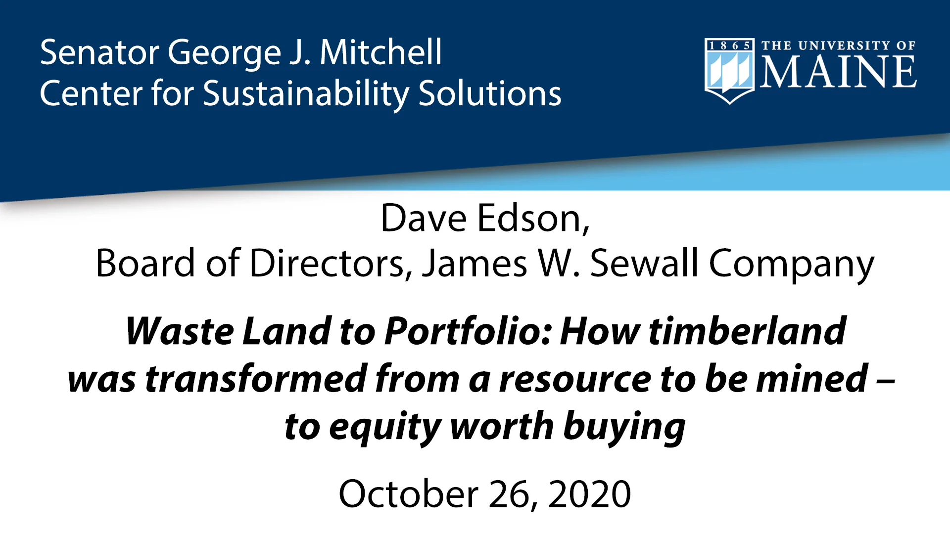 Dave Edson, Mitchell Center Talk Series, 10/26/2020 on Vimeo