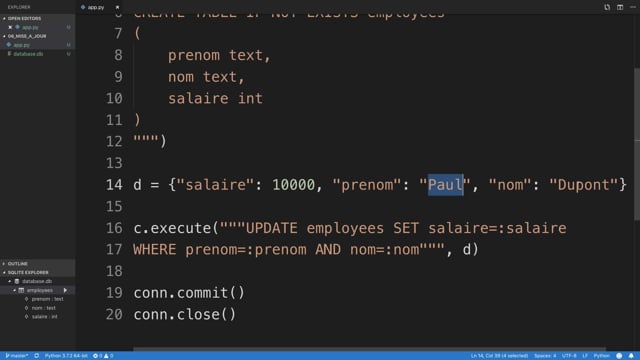 Mettre à jour des informations dans une base de donnée sqlite